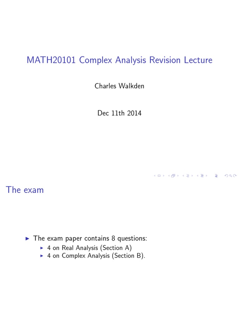 Complex Analysis Exam Revision Guide | PDF | Complex Analysis | Power ...