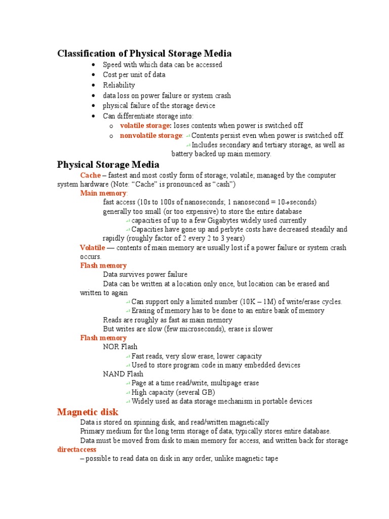 Classification and Performance Characteristics of Physical Storage ...