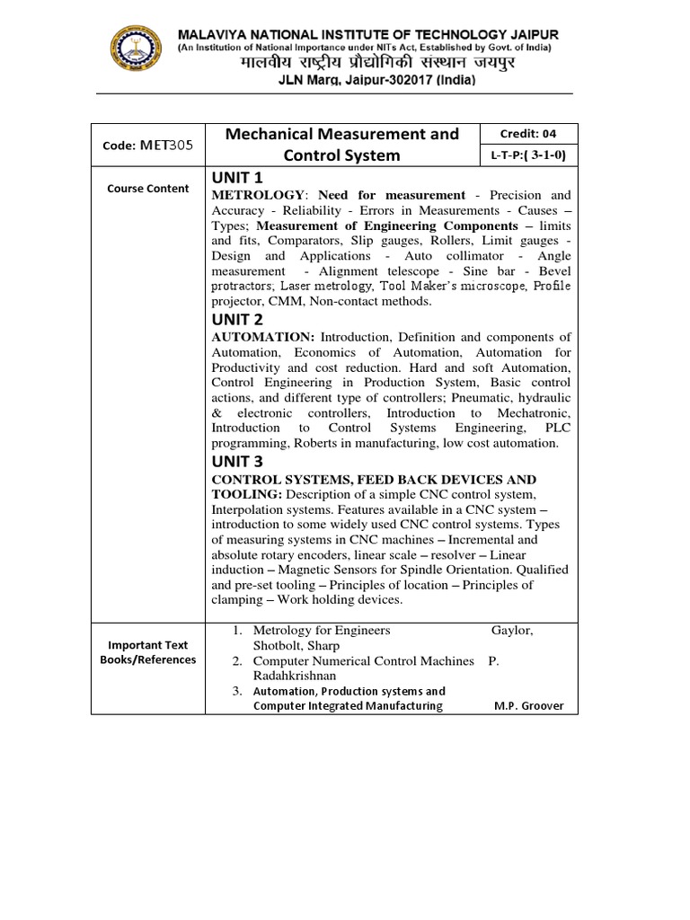 Mechanical Measurement & Control Systems | PDF