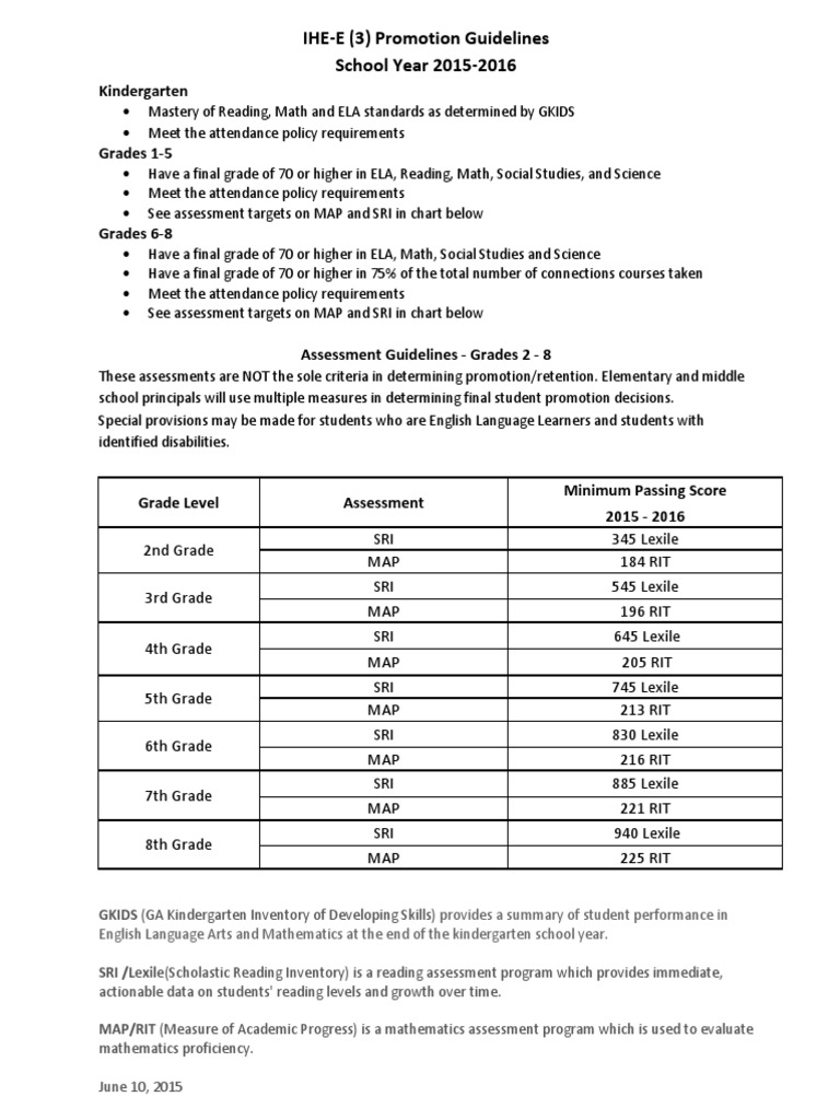 2015-2016 Student Promotion Guidelines | PDF | Educational Stages ...
