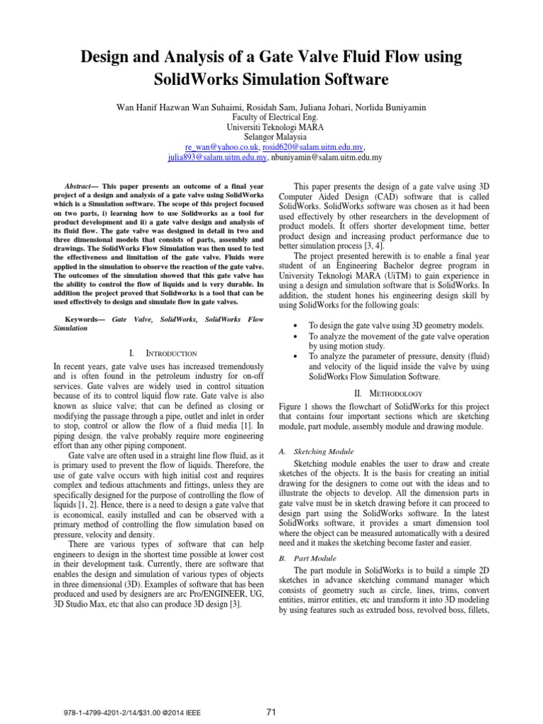Design and Analysis of a Gate Valve Using SolidWorks 3D CAD and ...