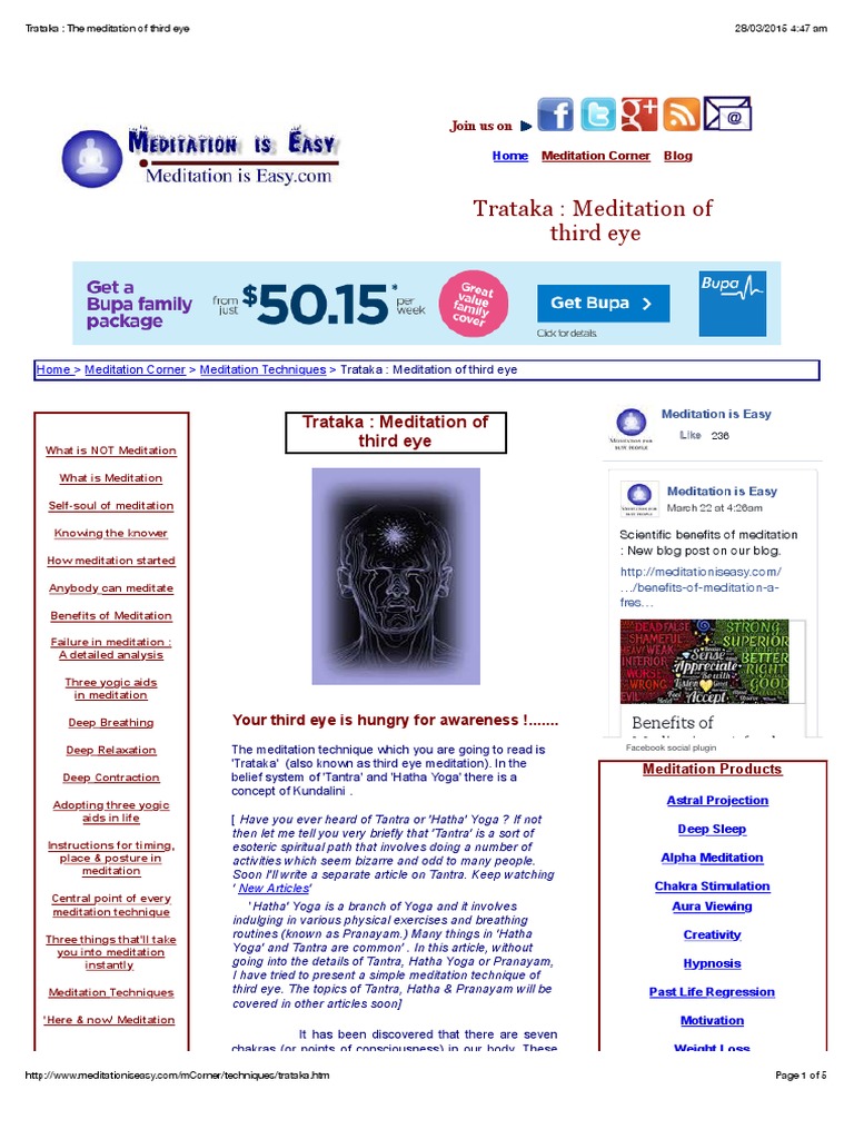 Trataka The Meditation of Third Eye | PDF | Meditation | Chakra