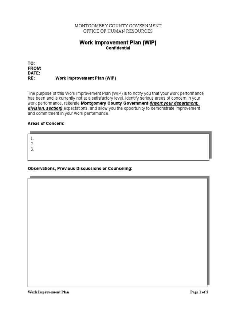 Work Improvement Plan Form | PDF | Behavior Modification | Behavioural ...