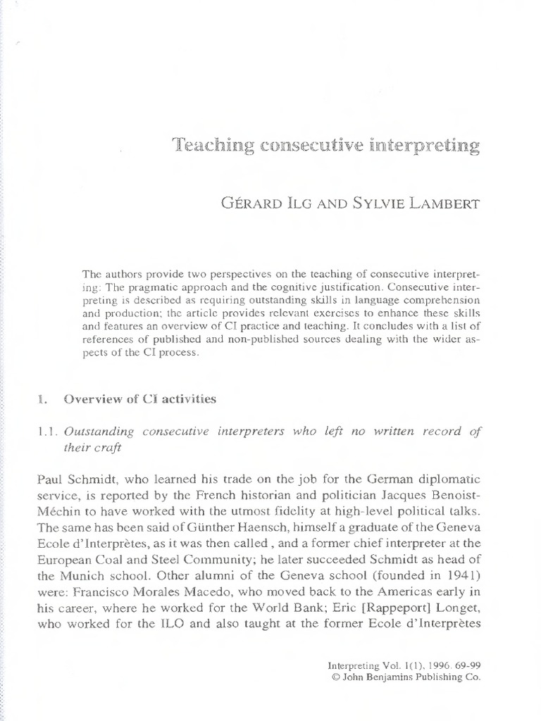Ilg - Lambert - Teaching Consecutive Interpreting | PDF
