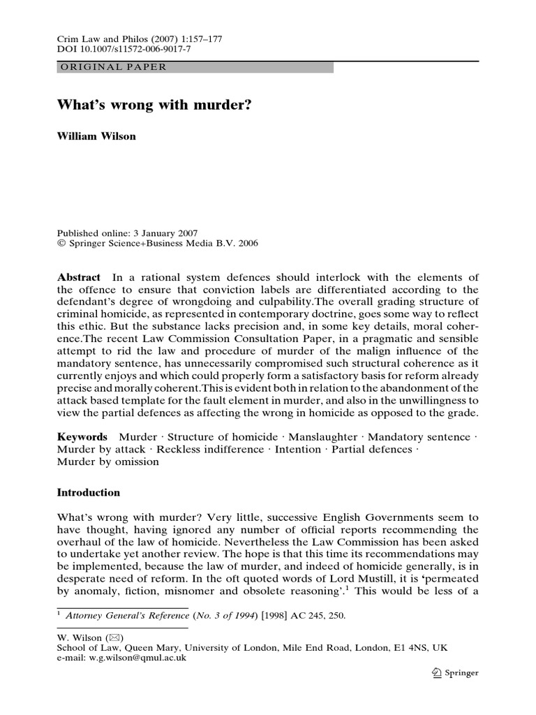 Whats Wrong With Murder | PDF | Manslaughter | Murder