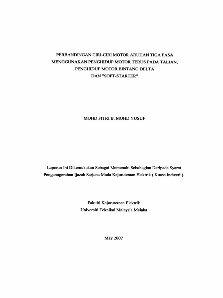Perbandingan Ciri-Ciri Motor Aruhan Tiga Fasa Menggunakab Penghidup ...