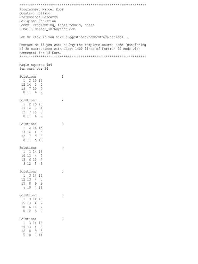 Magic Squares 4x4 | PDF | Software Development | Computer Science