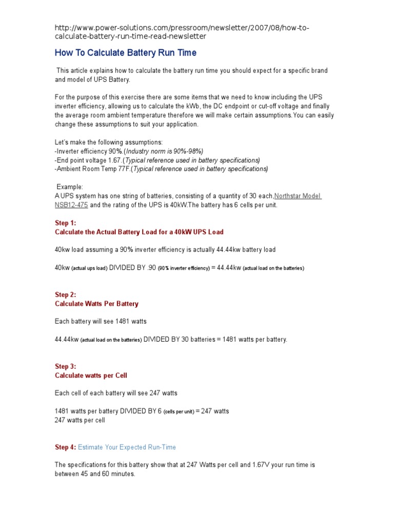 Inverter Battery Run Time Calculation | PDF | Science & Mathematics