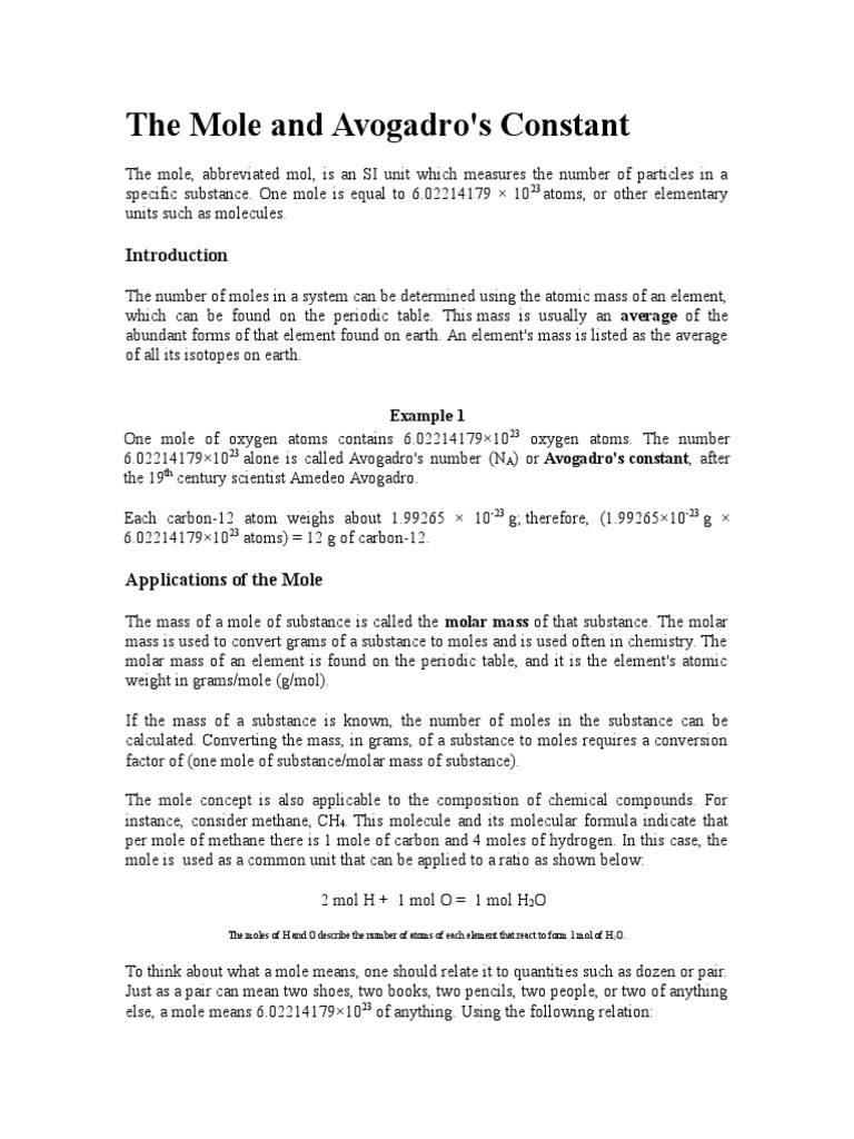 The Mole and Avogadro | PDF | Mole (Unit) | Atoms