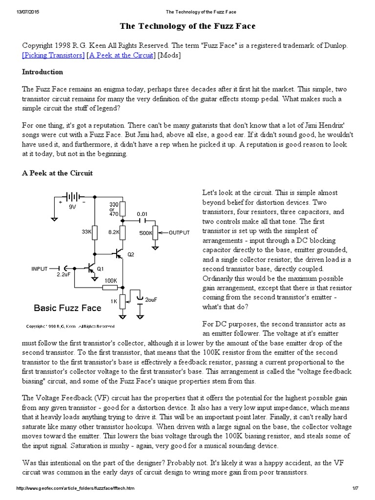 The All Technology of The Fuzz Face | PDF | Transistor | Resistor