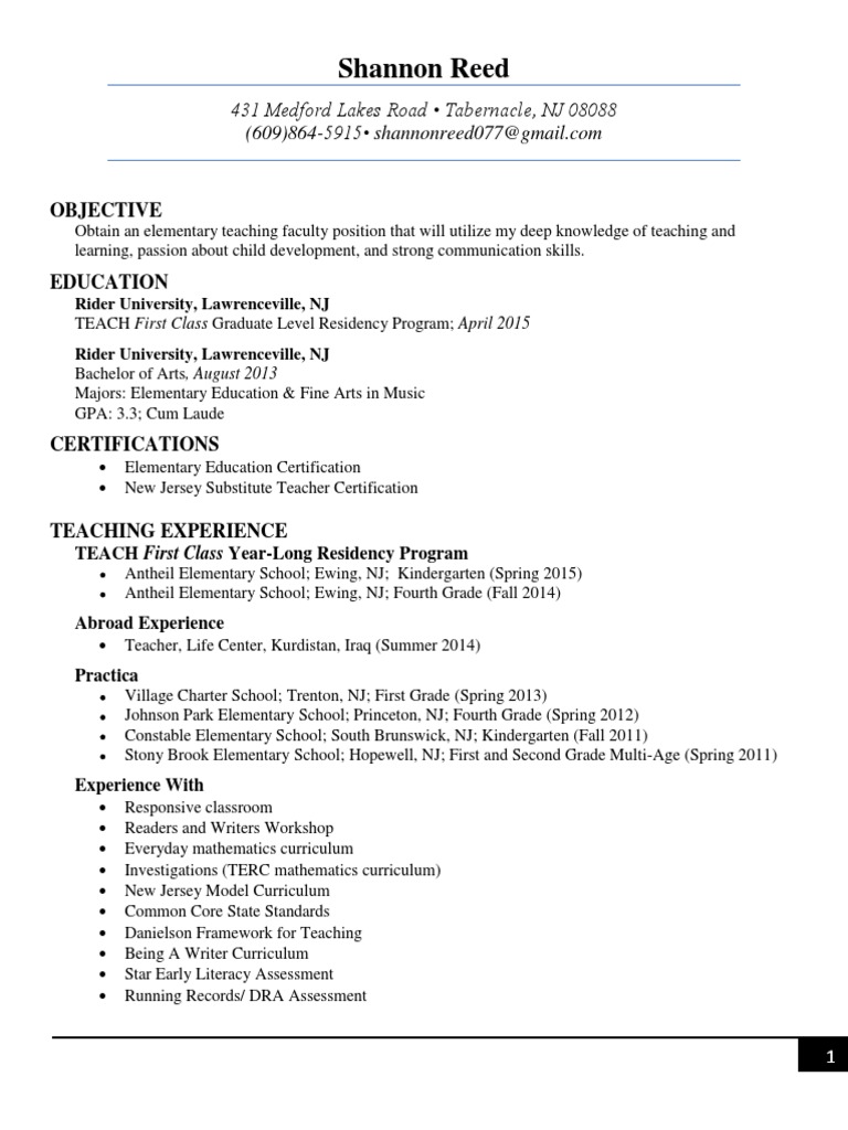 Shannon Reed Resume | PDF | Teachers | Curriculum