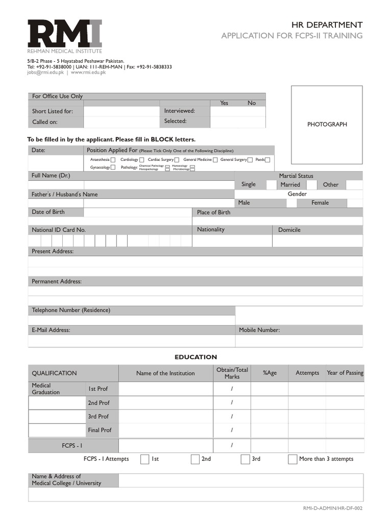 Rmi Application Form | PDF