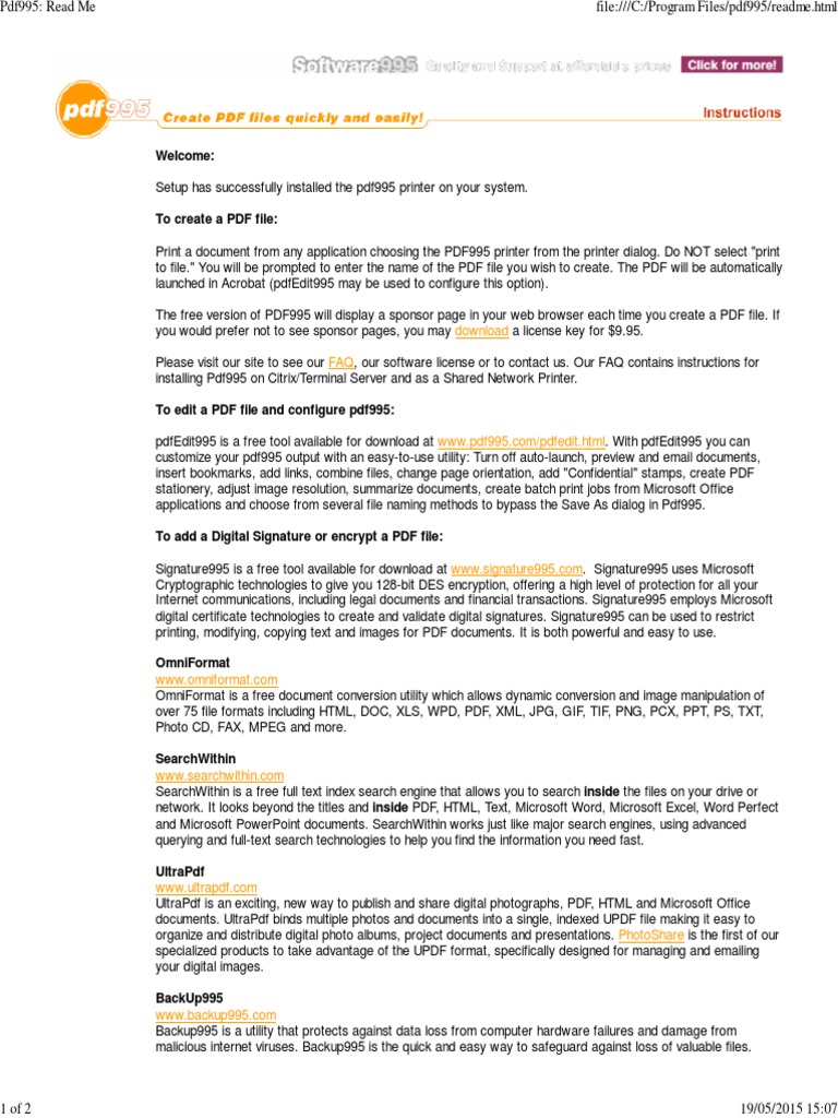 Pdf995 Read Me File Instructions For Install | PDF | Portable Document ...