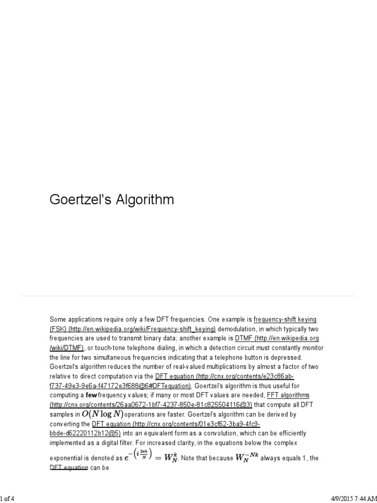 Goertzel's Algorithm | PDF | Discrete Fourier Transform | Fast Fourier Transform