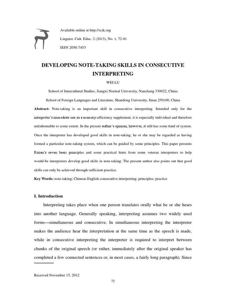 Lu - Developing Note-Taking Skills in Consecutive Interpreting | PDF ...