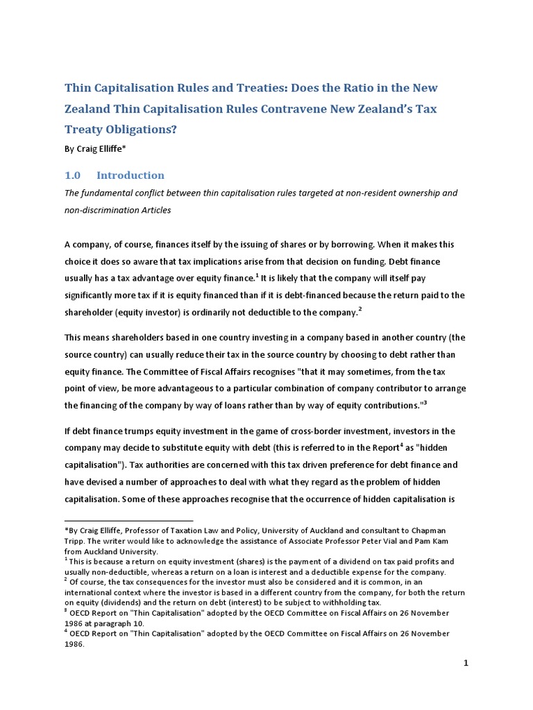 Thin Capitalisation Rules and Treaties | PDF | Taxes | Treaty
