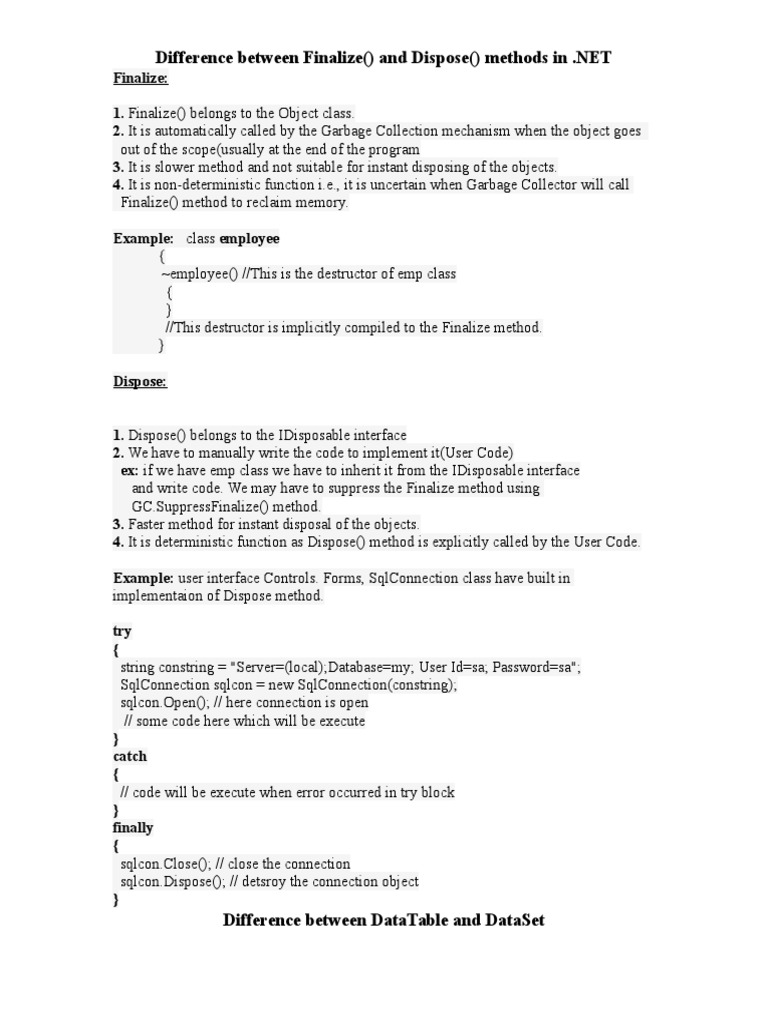 Difference Between Finalize & Dispose | PDF | Method (Computer Programming) | Information ...