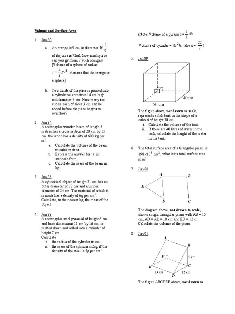 Volume and Surface Area | PDF | Volume | Density