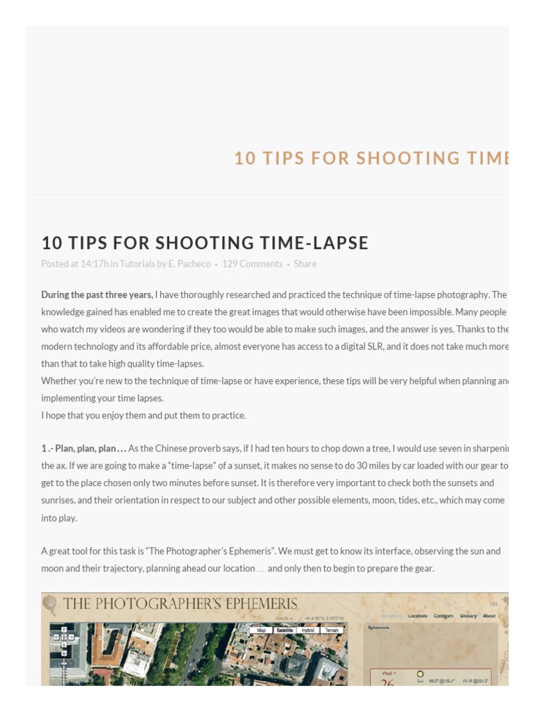 10 Tips For Shooting Time-Lapse | PDF | Live Preview | Single Lens ...