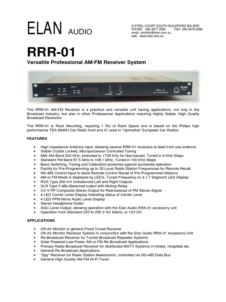 Elan RRR-01 | PDF | Am Broadcasting | Frequency Modulation