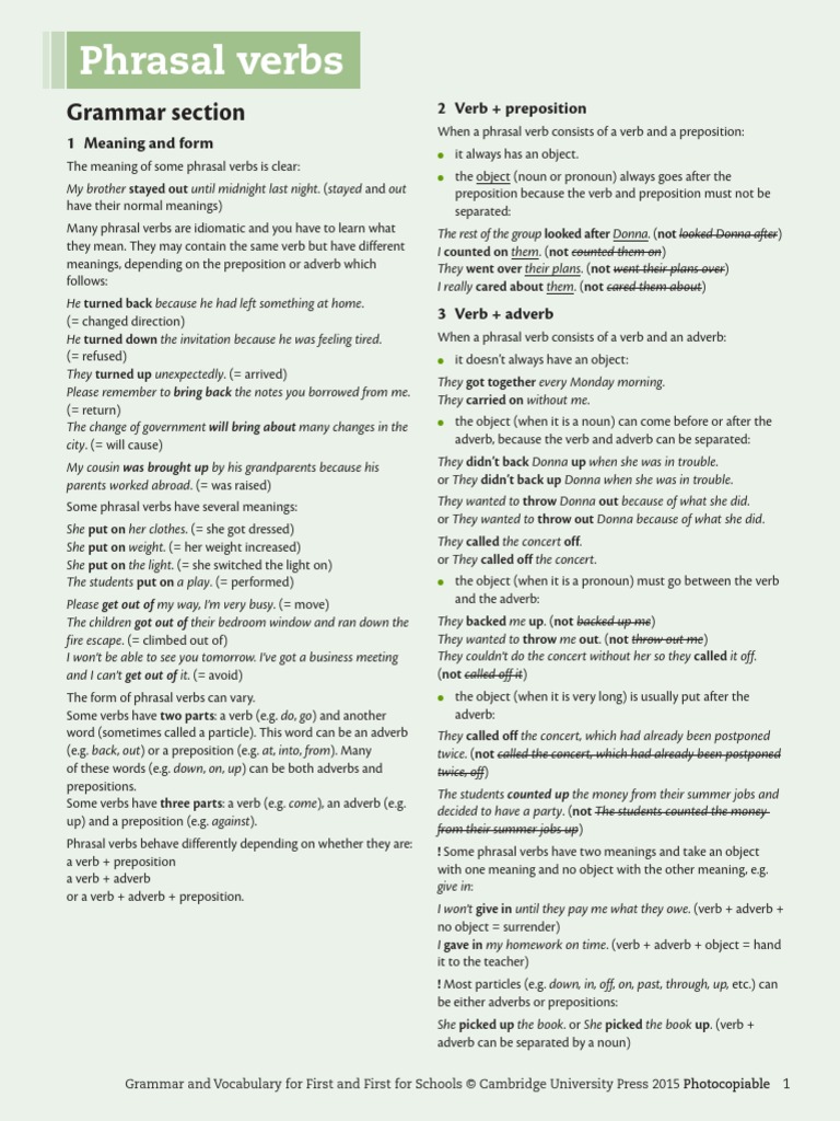 Grammar Vocabulary First and First For Schools Phrasal Verbs Exercises | PDF | Preposition And ...