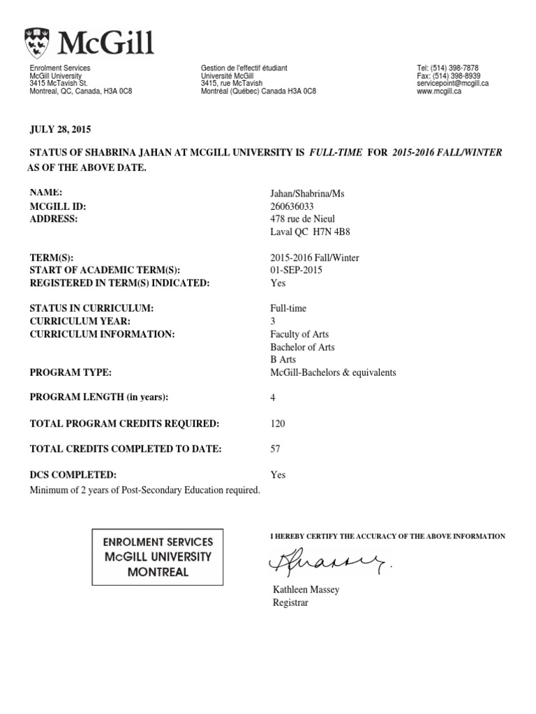 McGill Univ Letter PDF | PDF | Career & Growth