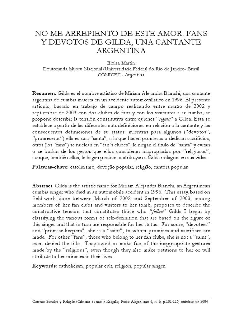 No Me Arrepiento de Este Amor (Gilda) - Martin Eloisa | PDF | Santo ...