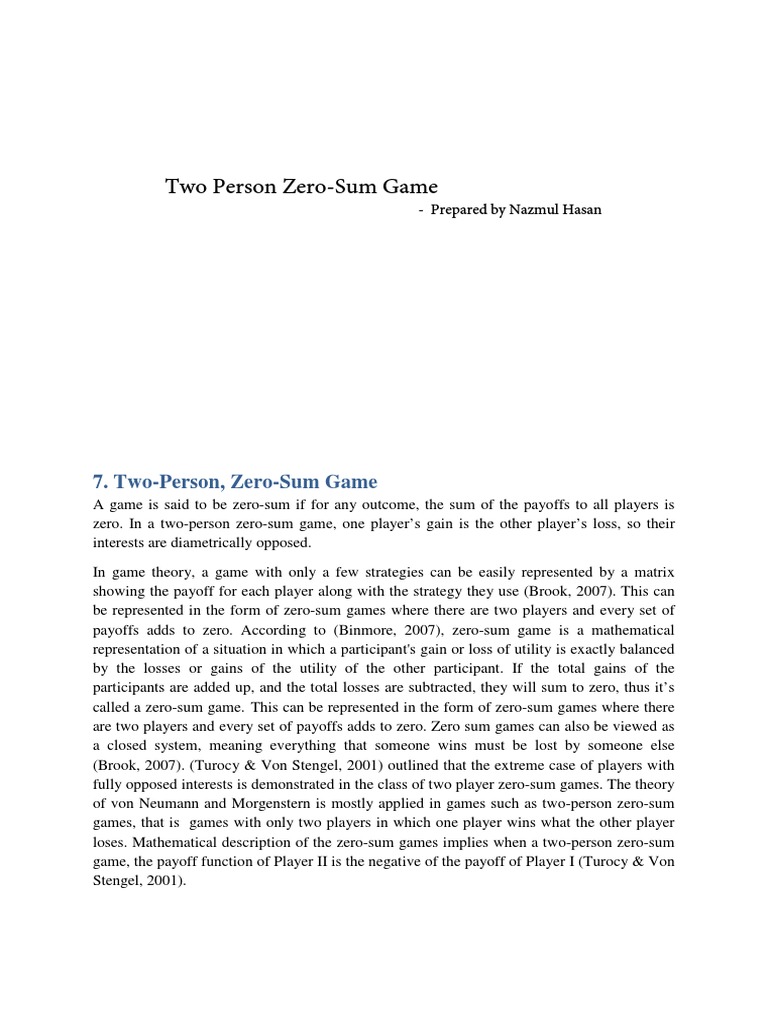 Two-Person Zero-Sum Game Analysis | PDF | Economics Of Uncertainty ...