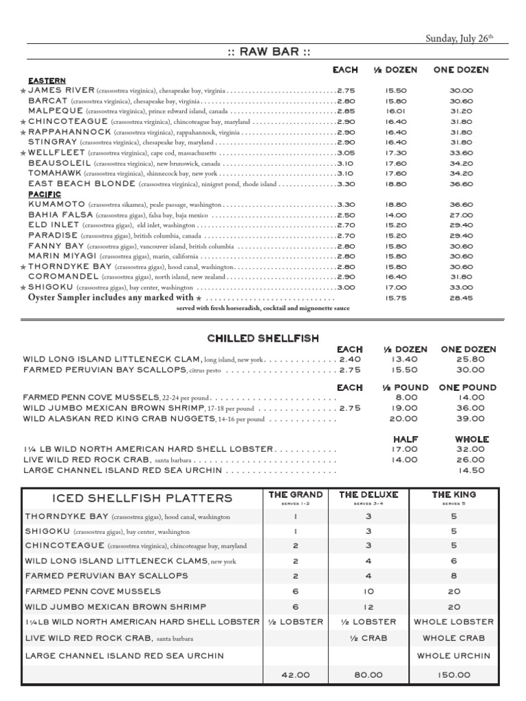 Water Grill Santa Monica Dinner Menu | PDF | Salad | Cooking