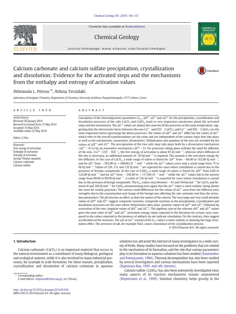 Calcium Carbonate and Calcium Sulfate Precipitation, Crystallization ...