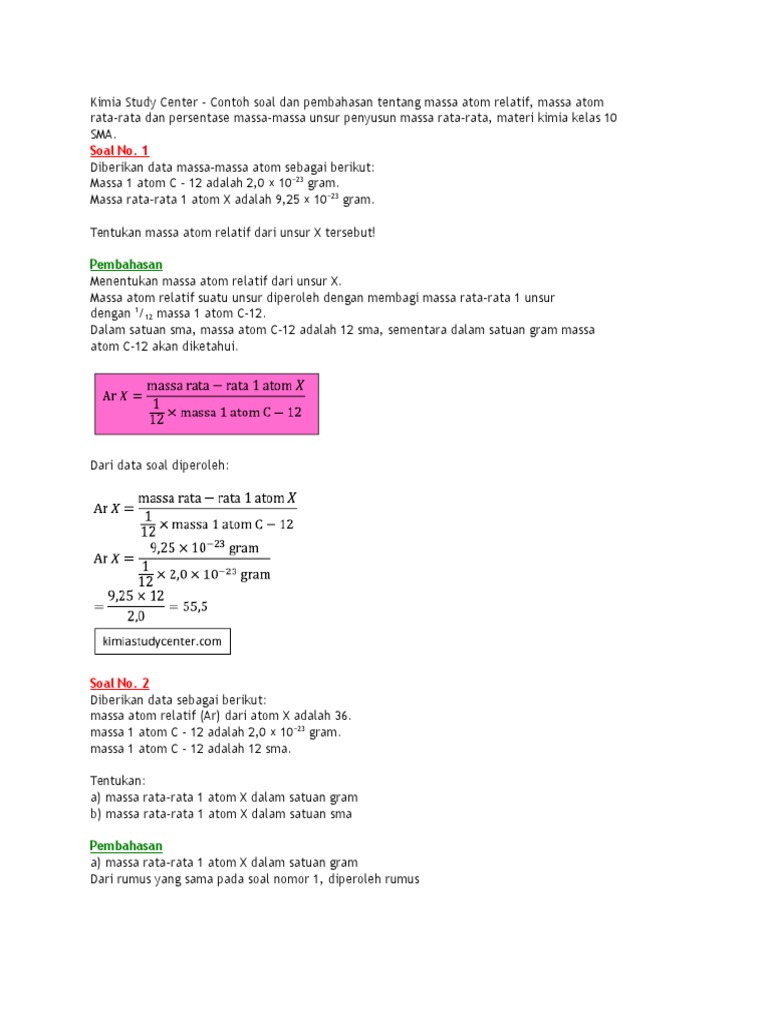 Massa Atom Relatif Massa Atom Rata Rata | PDF