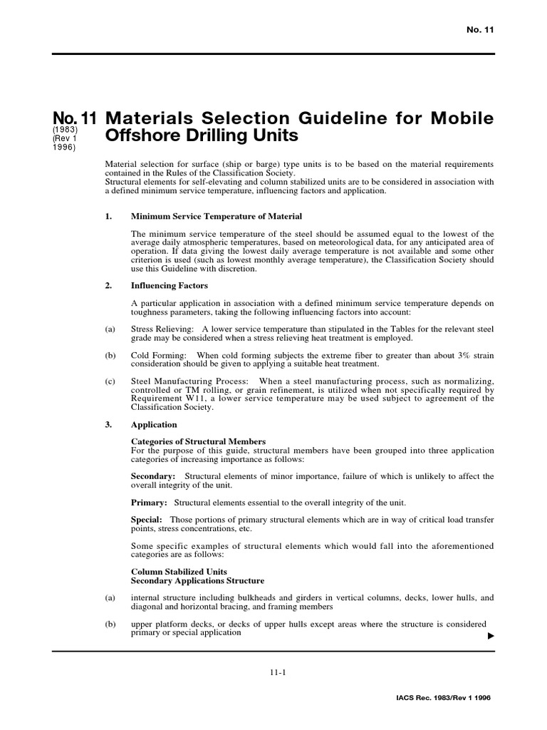 Materials Selection Guideline For Mobile Offshore Drilling Units No. 11 | PDF | Framing ...