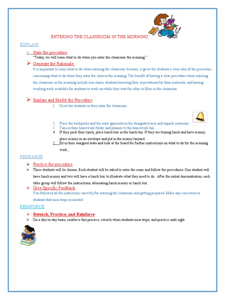 Morning Classroom Entry Procedures | PDF