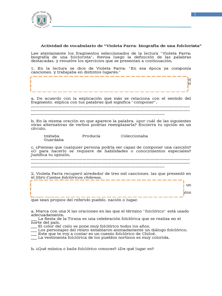 Actividad de Vocabulario de | PDF | Folklore | Lectura (proceso)