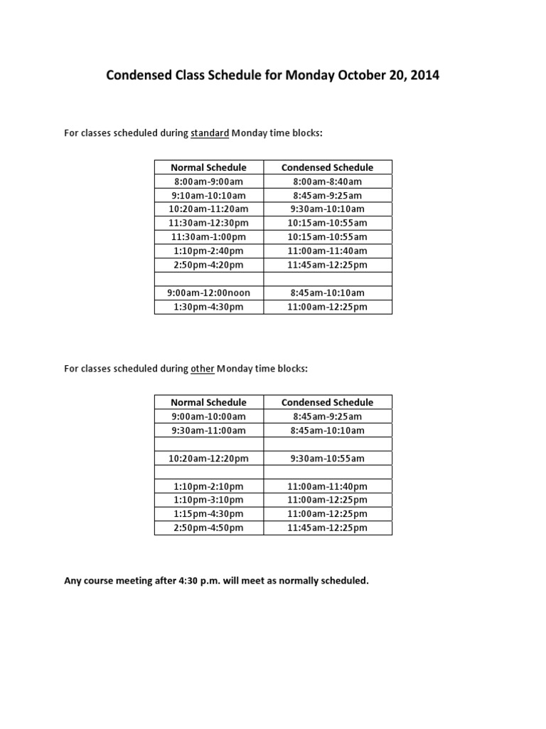 Condensed Class Schedule for Oct 20 | PDF | Cooking, Food & Wine ...