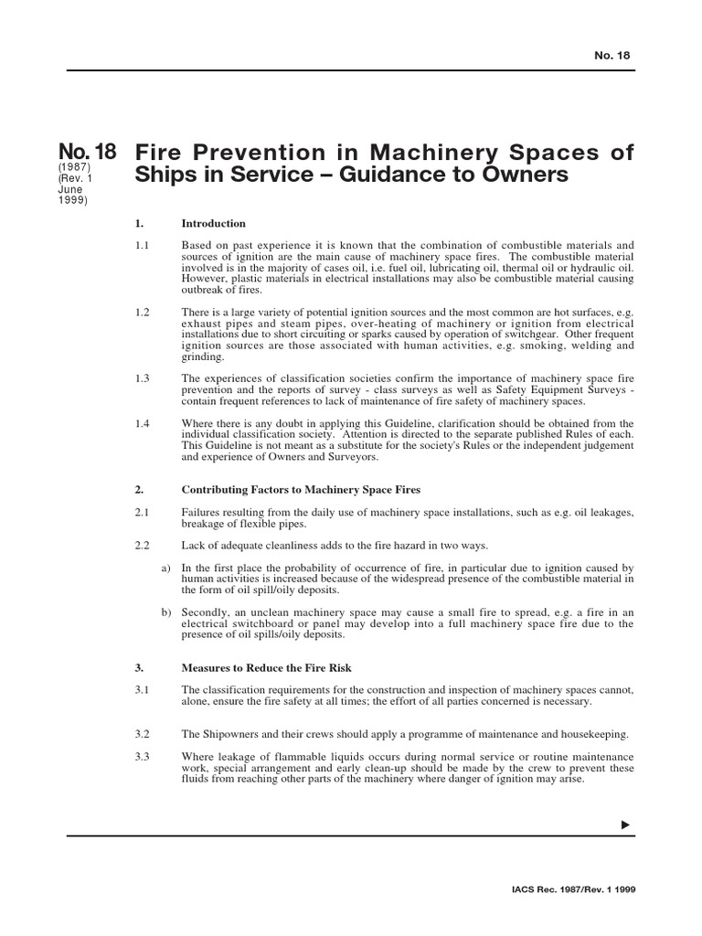 Fire Prevention in Machinery Spaces of Ships in Service - Guidance To ...