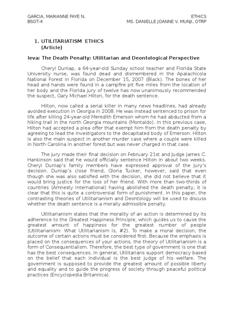 An Analysis of Utilitarian and Deontological Ethics in Assessing the ...