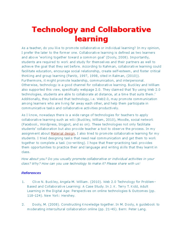 Technology and Collaborative Learning | PDF | Educational Technology | Distance Education