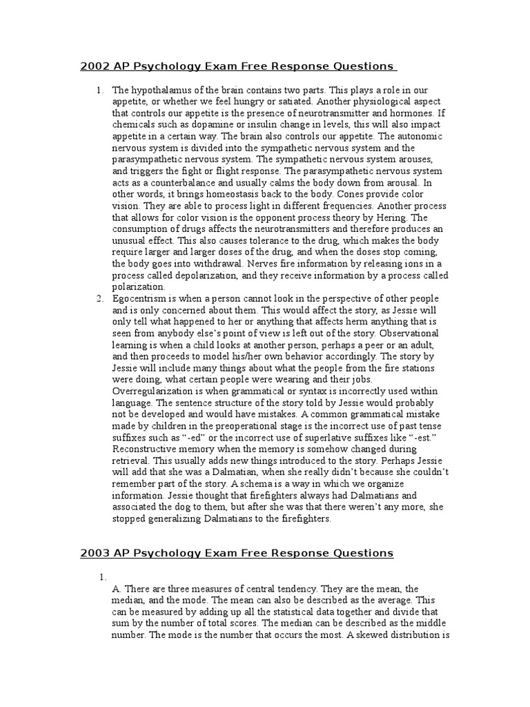 2002-2004 AP Psychology Exam Free Response Questions | PDF | Motivation ...