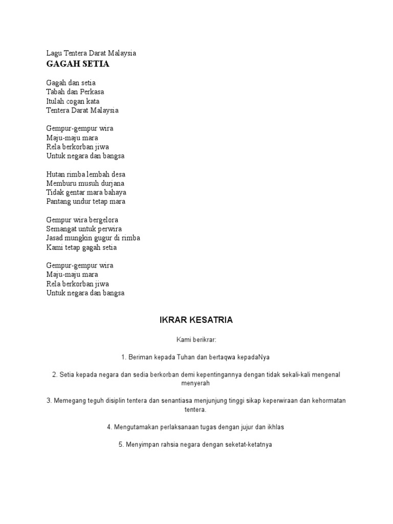 Lagu Tentera Darat Malaysia | PDF