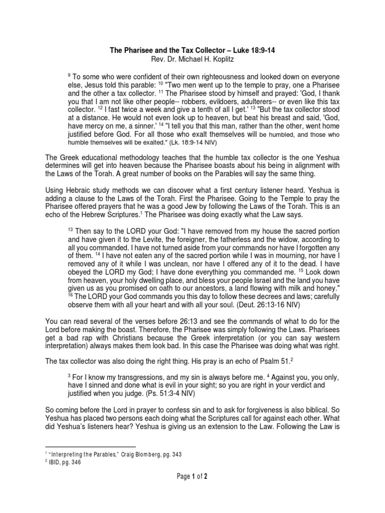 The Pharisee and The Tax Collector | PDF | Pharisees | Sin