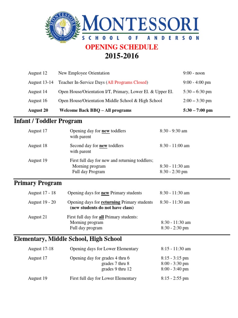Msa Academic Calendar 2015-2016 | PDF | Schools | Students