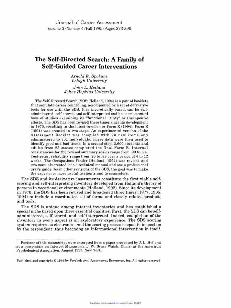 The Self-Directed Search | PDF | Counseling Psychology | Psychometrics