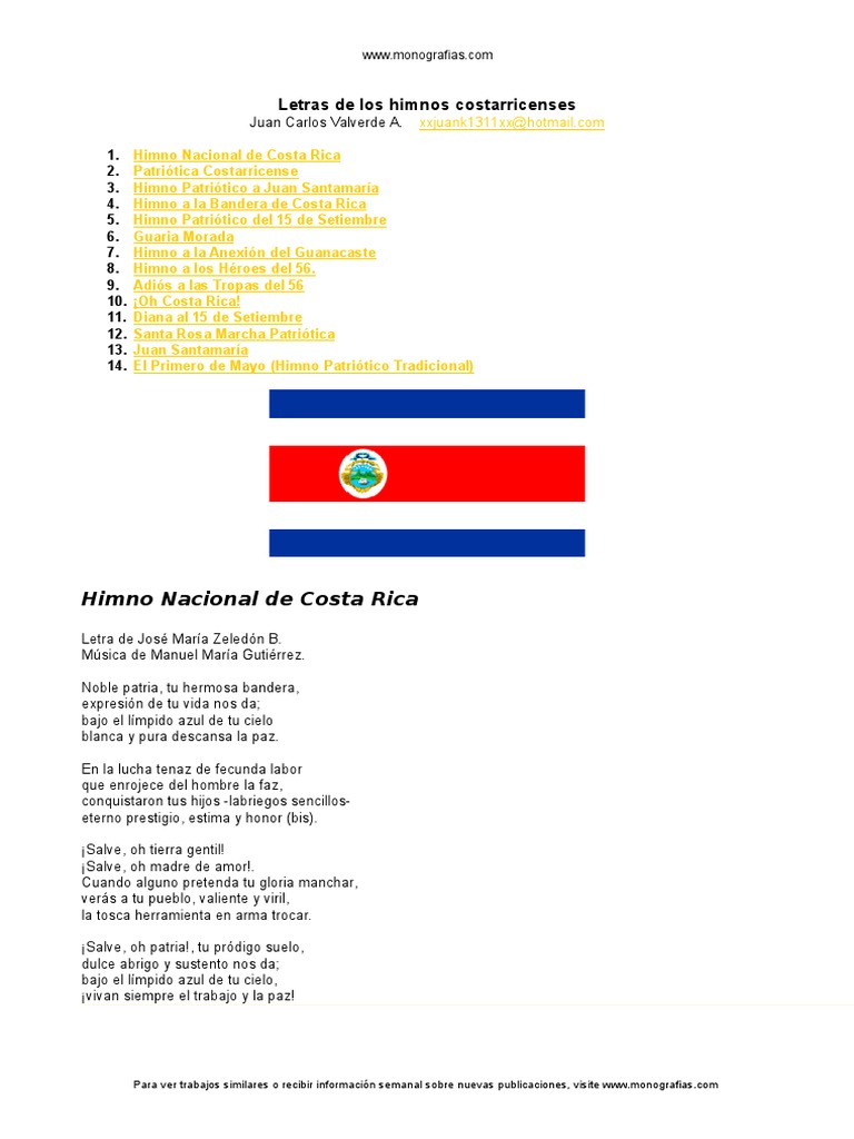 Letras Himnos Costarricenses | PDF