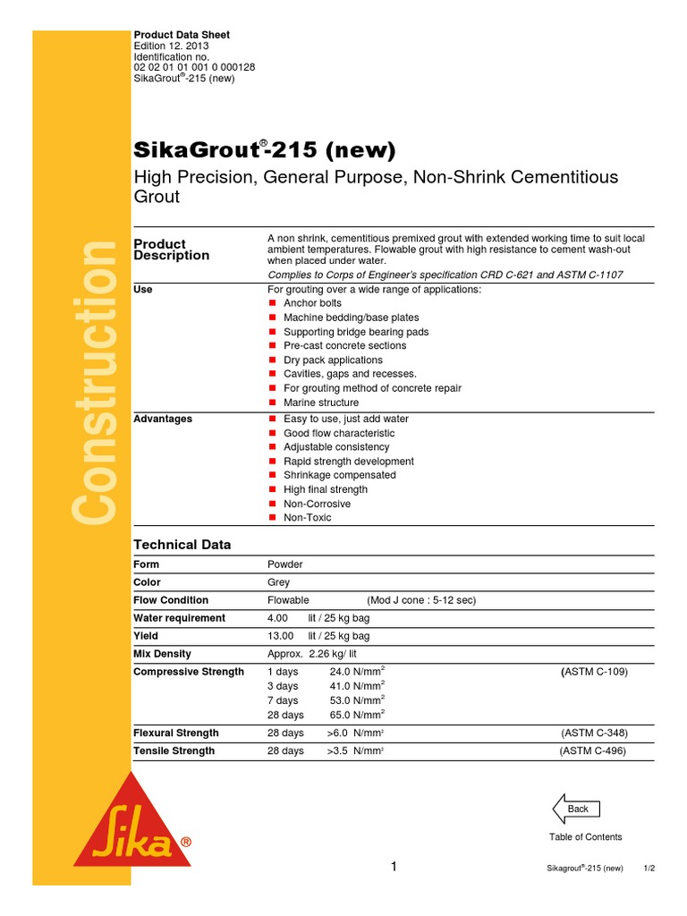 SikaGrout 215 New | PDF | Concrete | Cement
