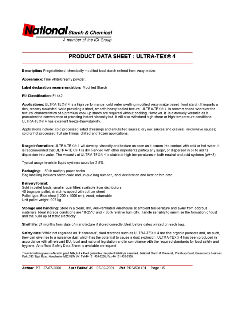 Ultra Tex 4pds | PDF | Starch | Chemistry