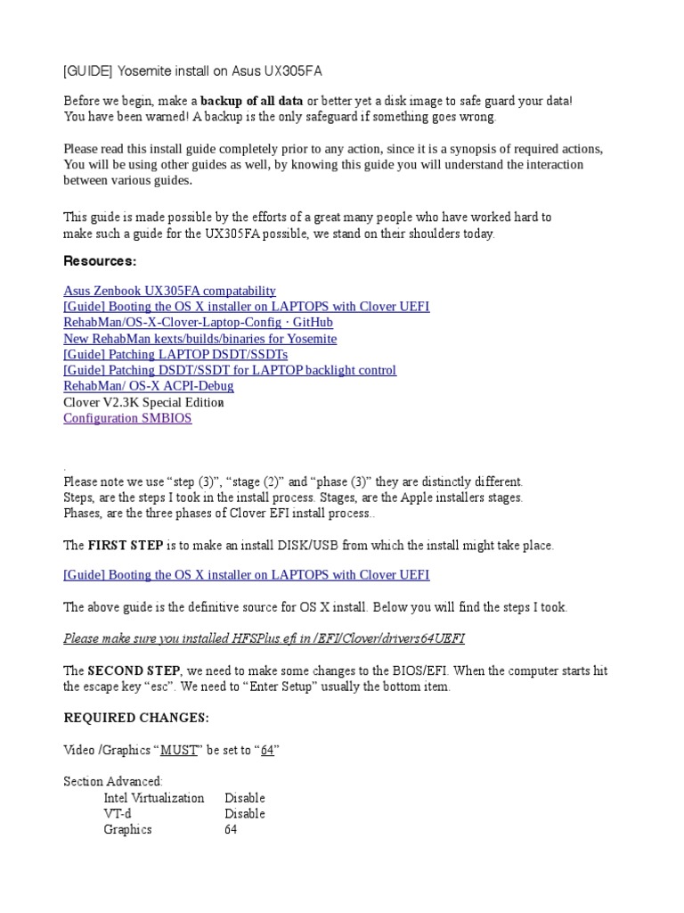 Hackintosh Guide for Asus UX305FA | PDF | Booting | Operating System Technology