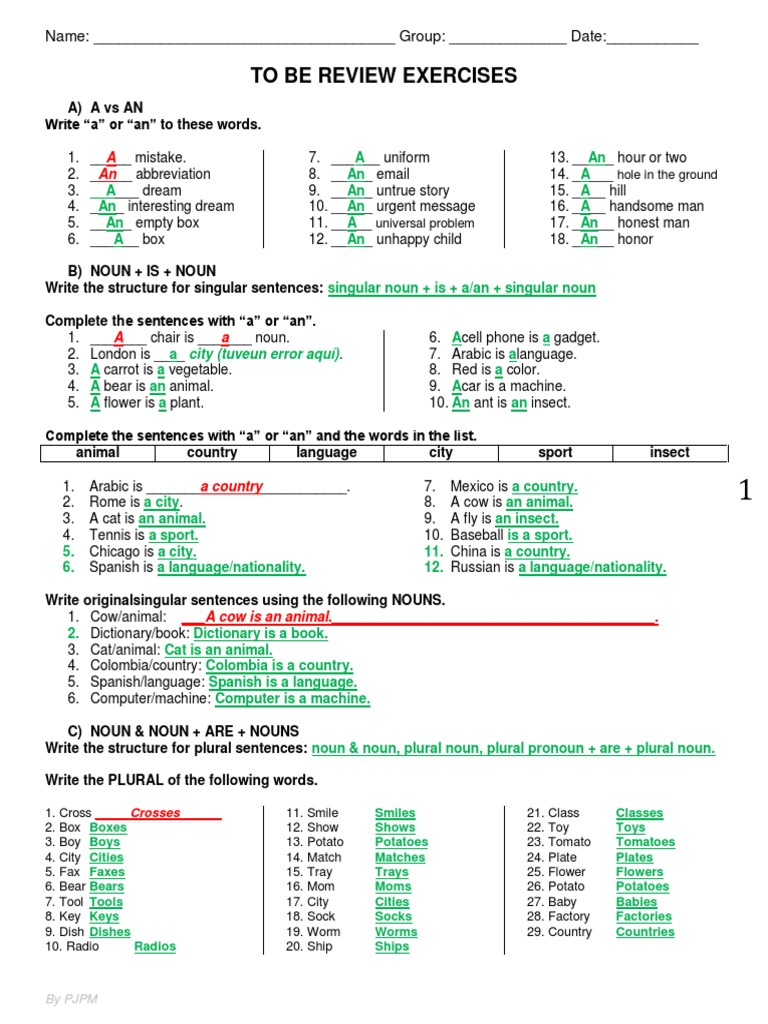 To Be Review Exercise Clave | PDF | Plural | Noun