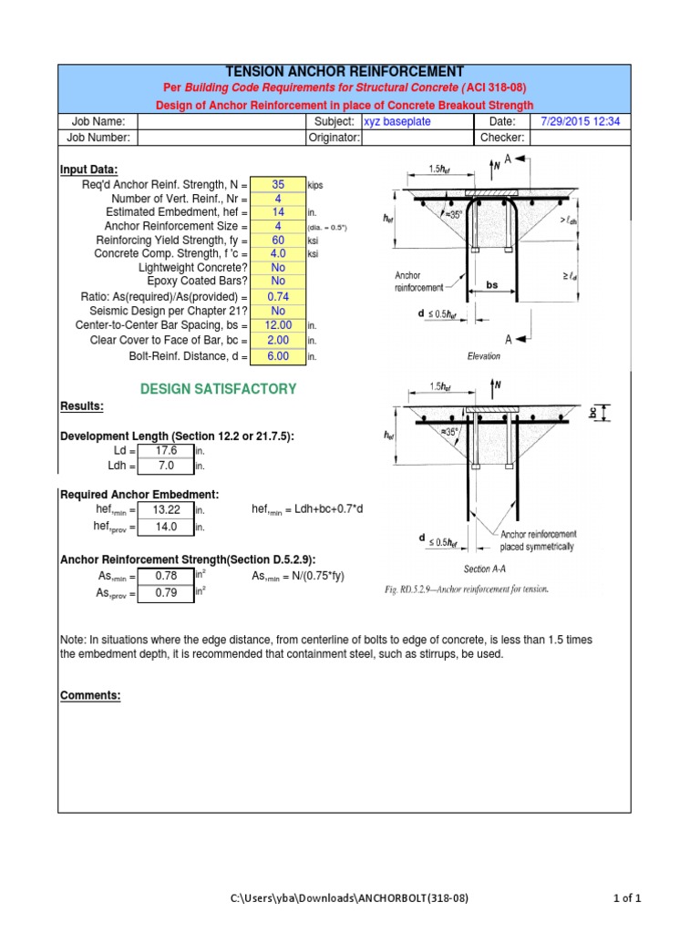 Tension Anchor Reinforcement: Design Satisfactory | PDF