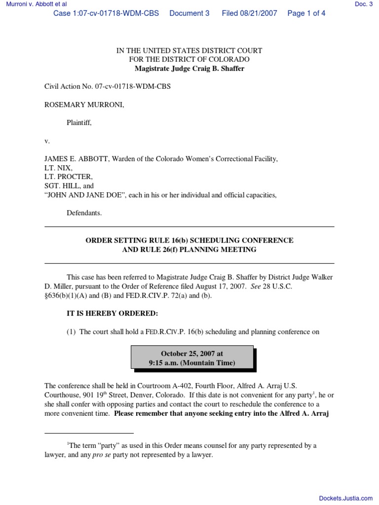 Rule 16(b) and 26(f) Conference Order | PDF | Discovery (Law ...